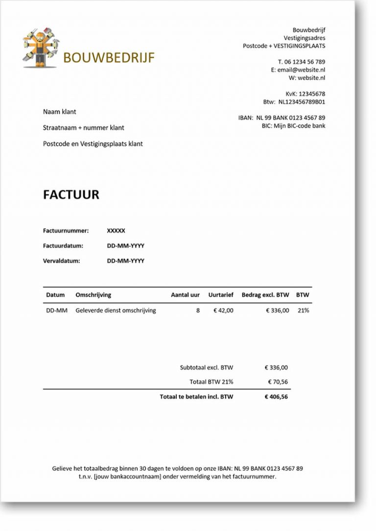 Bouw factuur voorbeelden en 3 gratis downloads in Word